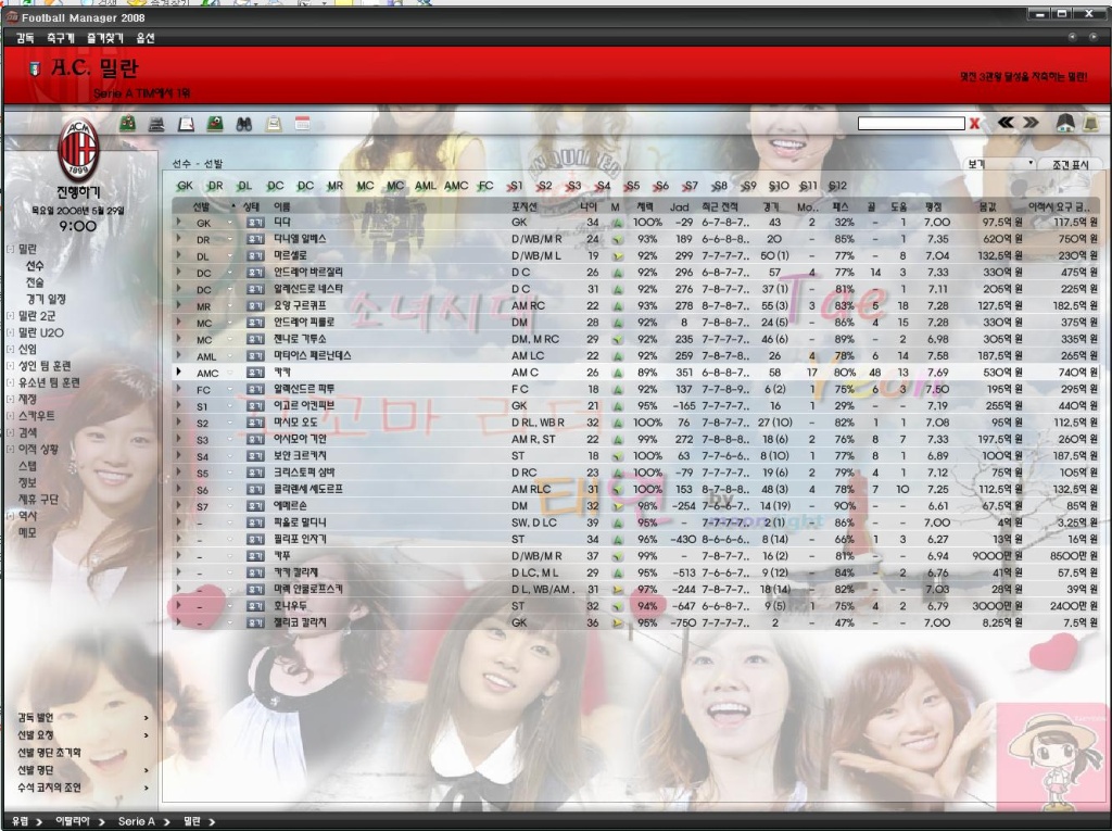 07/08시즌 밀란 트리플크라운 전술 - FM2008 전술/트레이닝 - 챔피온쉽 매니저 - 대한민국